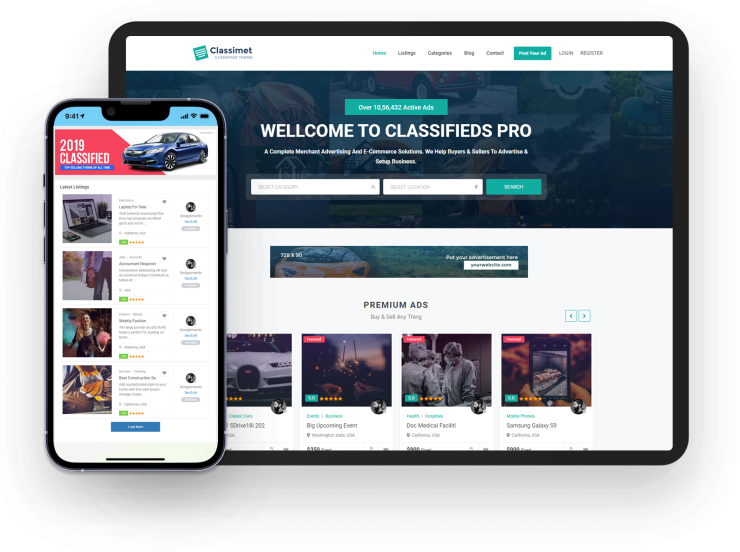 Classimet - Classified Ads WordPress Theme - Designinvento